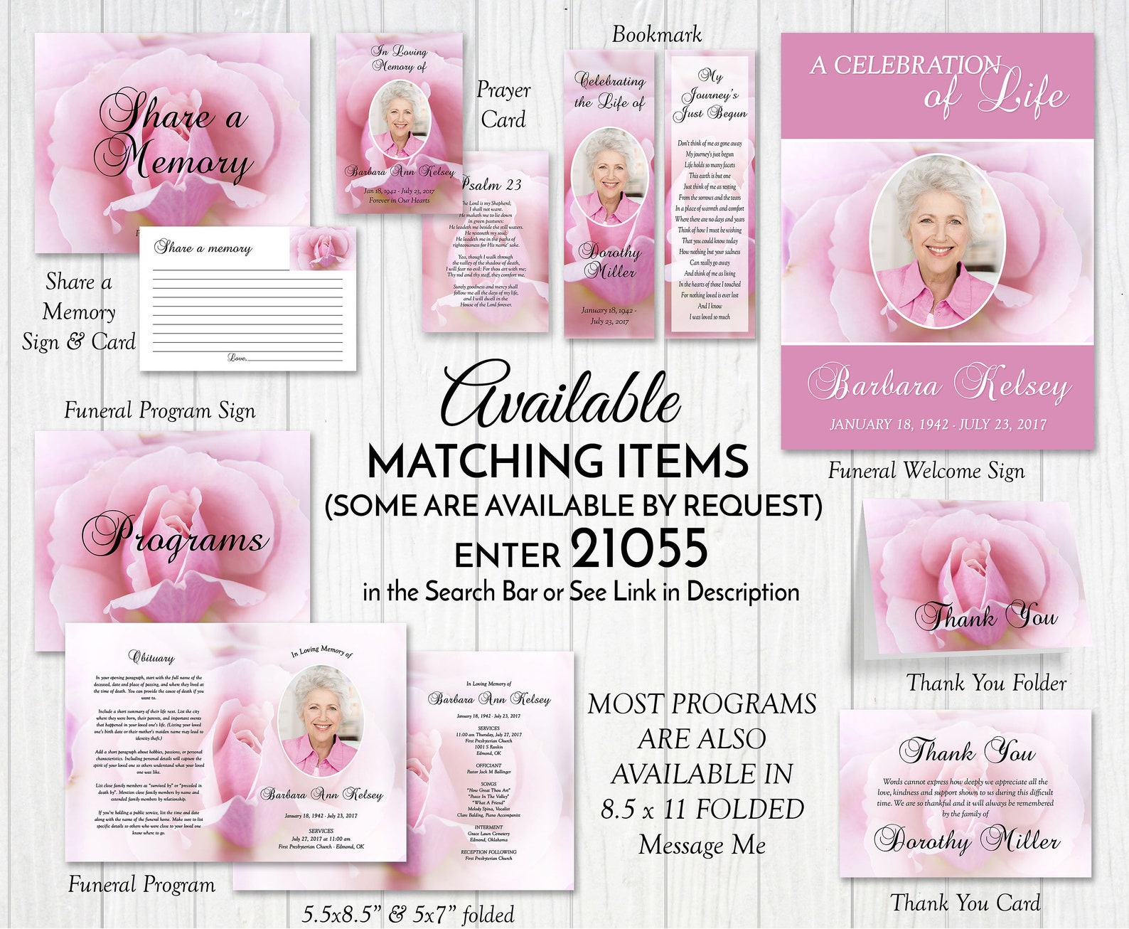 Pale Pink Rose Funeral Program Template Obituary/order of - Etsy
