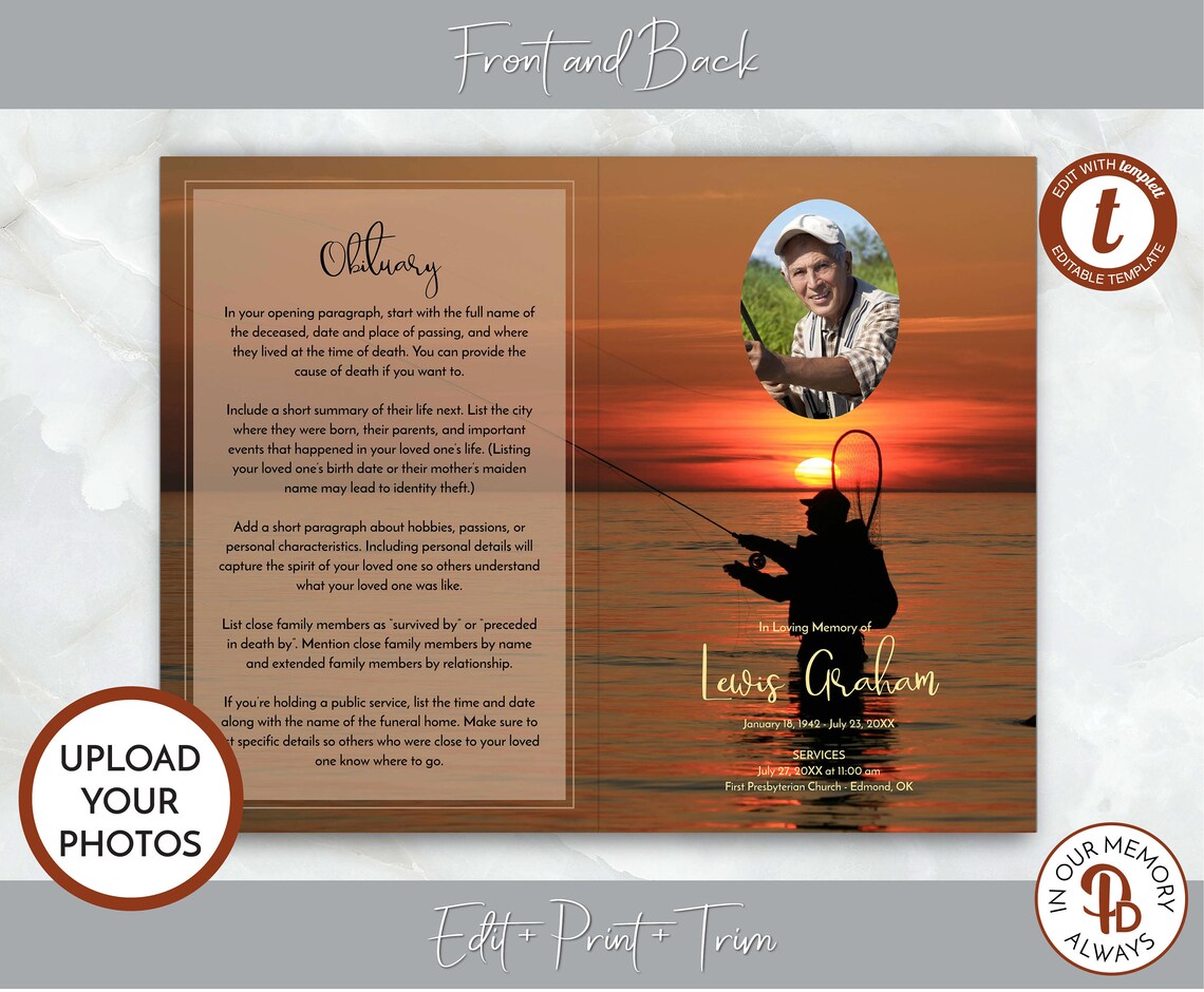 Sunset Fishing Funeral Program for Fisherman Obituary - Etsy
