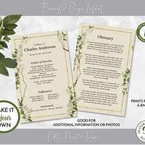 Vine and Twig Funeral Program, Obituary Template, Celebration of Life Program, Printable ...