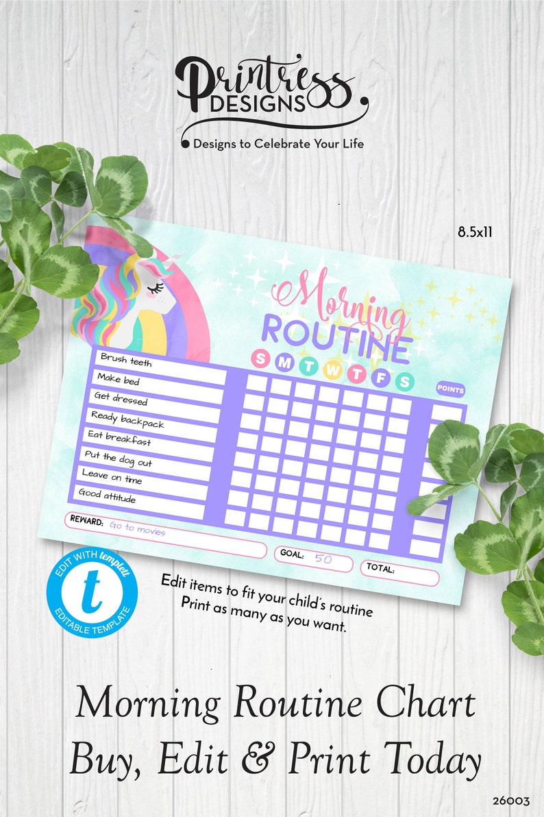 Pastel Unicorn Children's Daily Routine Charts Morning | Etsy