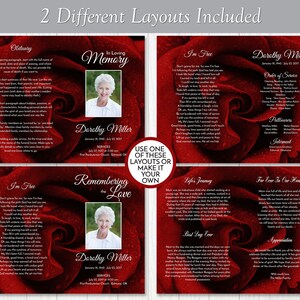 Deep Red Rose Funeral Program Template, Obituary/order of Service ...