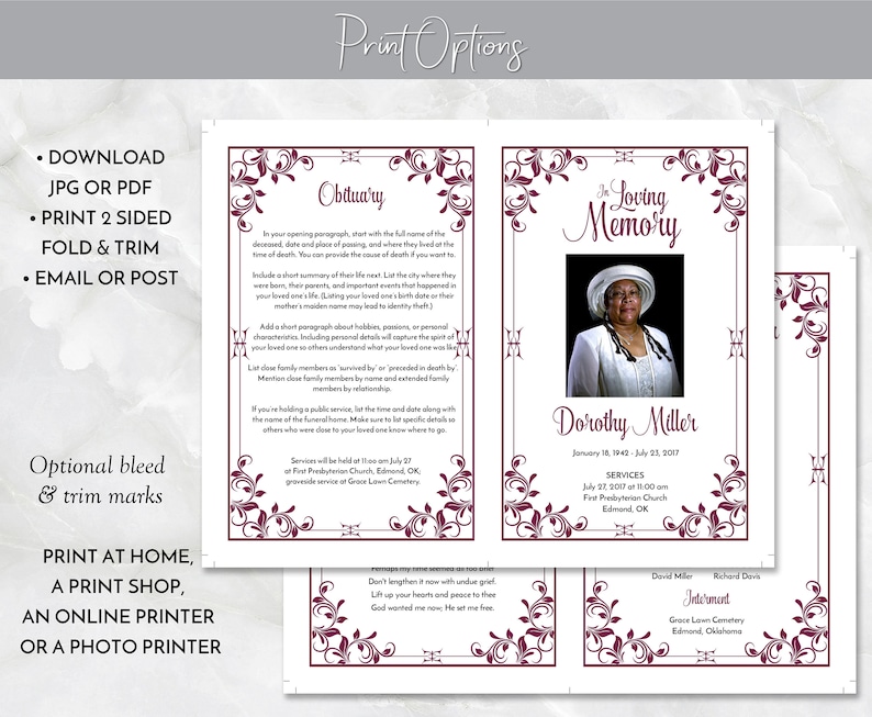 Classically Elegant Funeral Program Template Obituary - Etsy