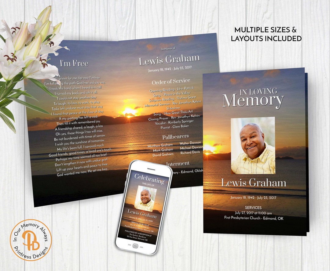 Beach Sunset Funeral Program Template Obituary/order of - Etsy