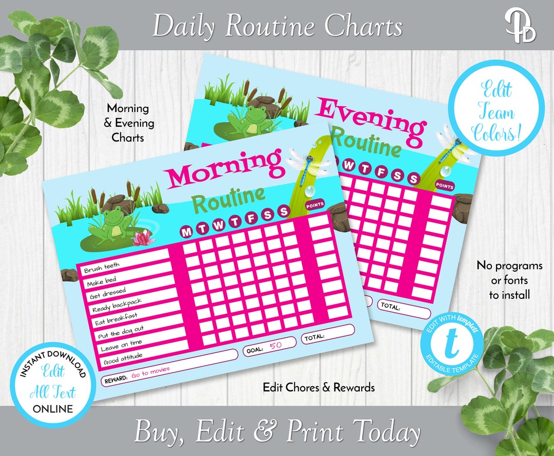 Frog on Lily Pad Children's Daily Routine Charts, Morning Routine Chart ...