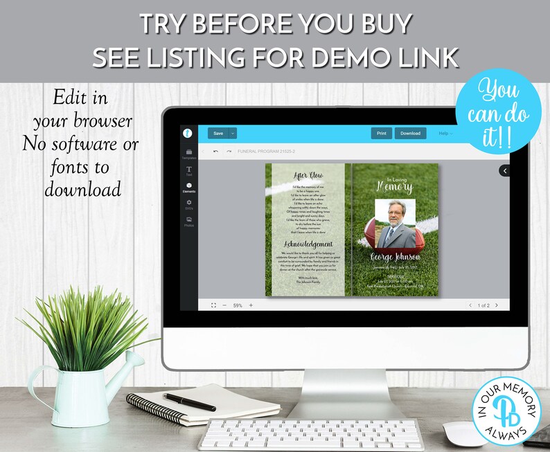 Football Fan Funeral Program Template Obituary/order of - Etsy