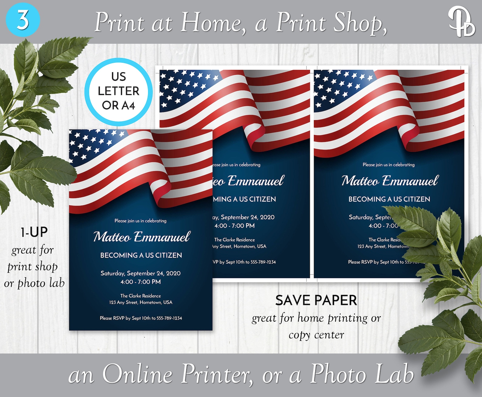 American Flag Citizenship Party Invitation, Citizenship Invite ...