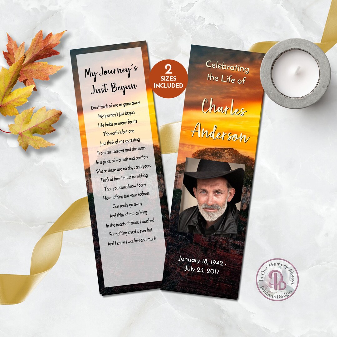 Grand Canyon Sunset Printable Funeral Bookmark Template, Editable ...