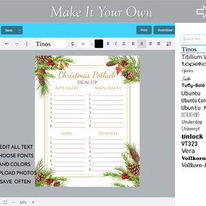 Editable Christmas Holiday Potluck Sign up Sheet, Printable Work ...