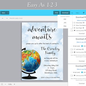 World Globe Going Away Party Invitation, Moving Party Invitation, Bon ...