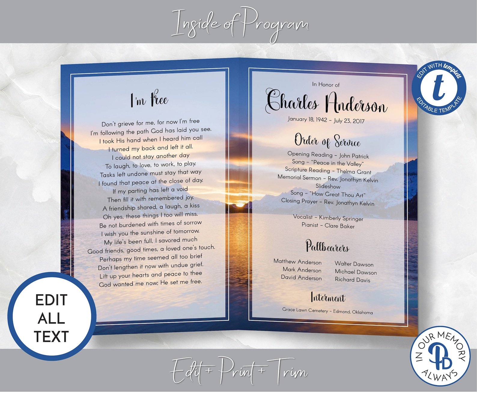 Enchanted Sunset Funeral Program, Obituary Template, Celebration of ...