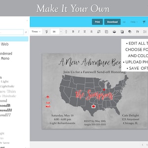 United States Map Going Away Party Invitation, Moving Party Invitation ...