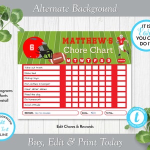 Football Children's Chore Chart, Editable Reward Chart, Printable Kid's ...