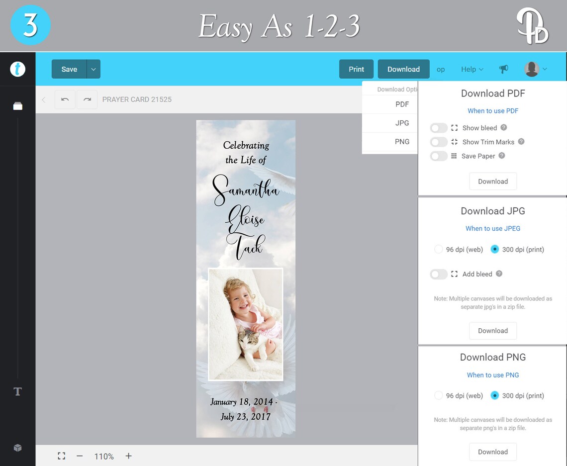 Doves in the Clouds Printable Funeral Bookmark Template, Editable ...