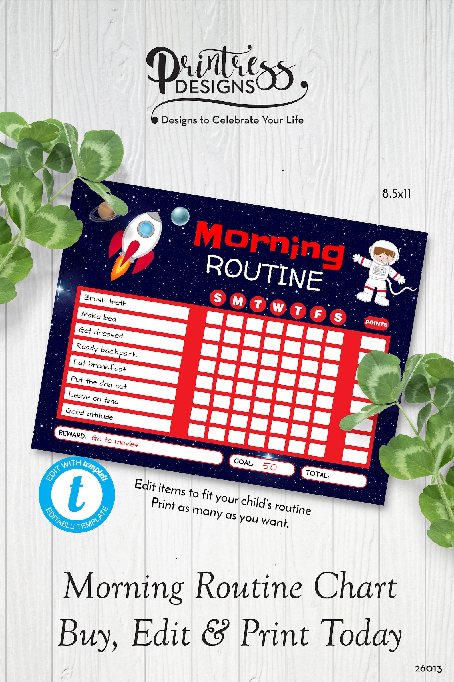 Outer Space Children's Daily Routine Charts Morning | Etsy