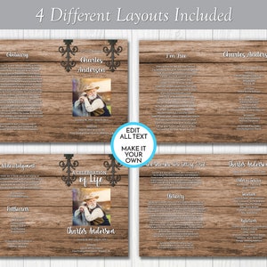 Rustic Aged Wood Funeral Program Template, Obituary/order of Service ...