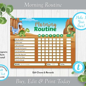Dinosaur Children's Daily Routine Charts, Morning Routine Chart ...