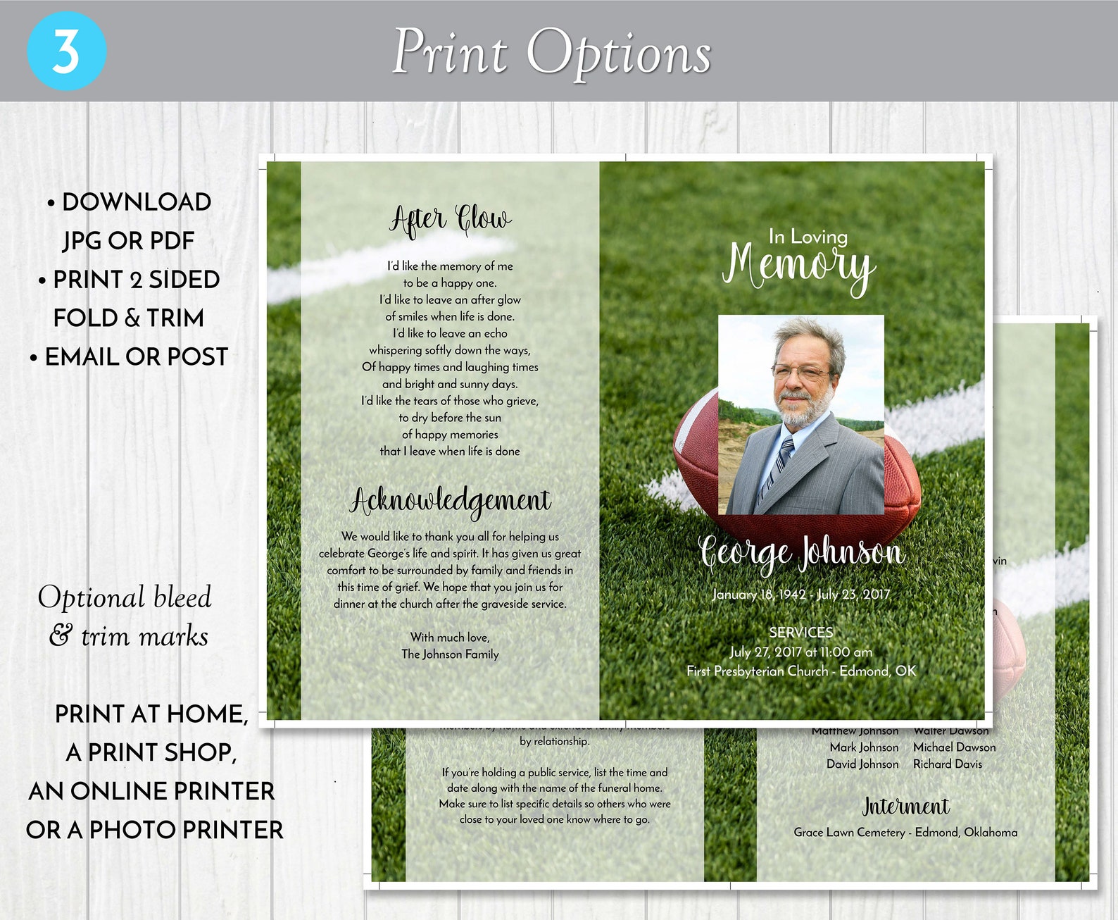 Football Fan Funeral Program Template, Obituary/order of Service ...