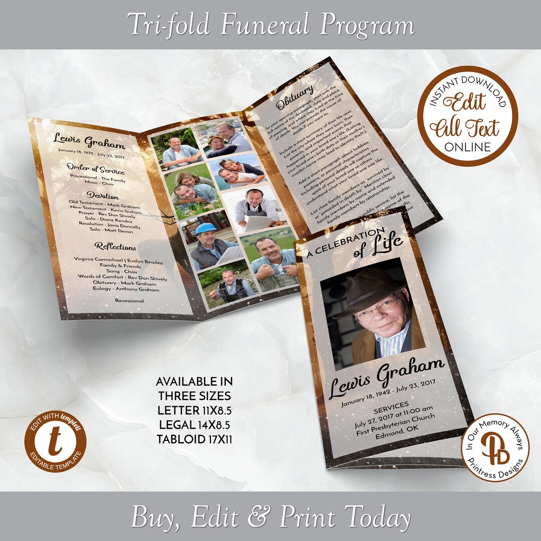 Deer in the Meadow Tri-fold Funeral Program, Obituary Template ...