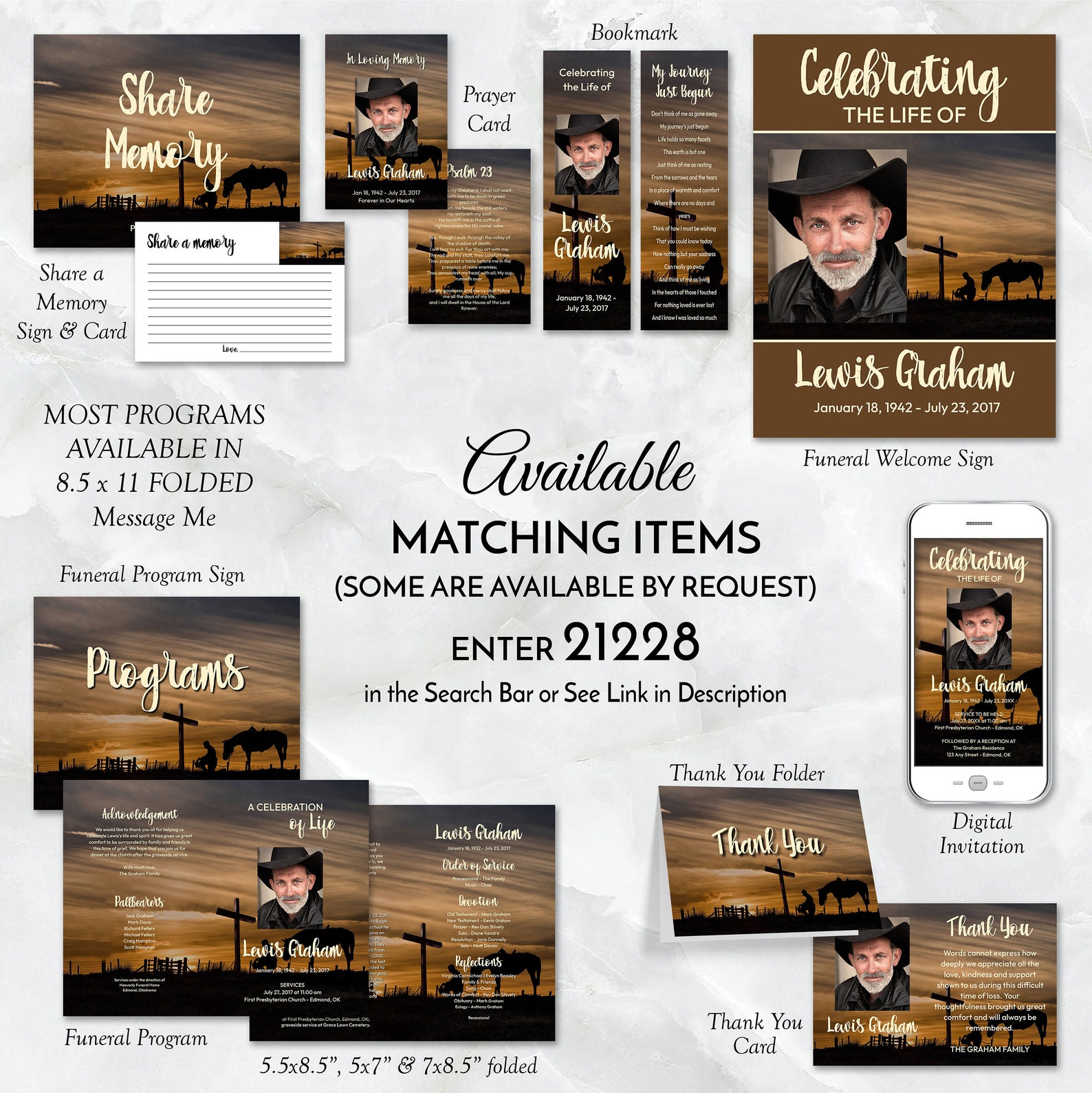 Cowboy Kneeling at a Cross Funeral Program Obituary Template - Etsy