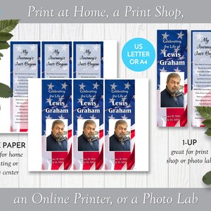Patriotic US Flag Memorial Keepsake Bookmark, Funeral Favor Bookmark ...