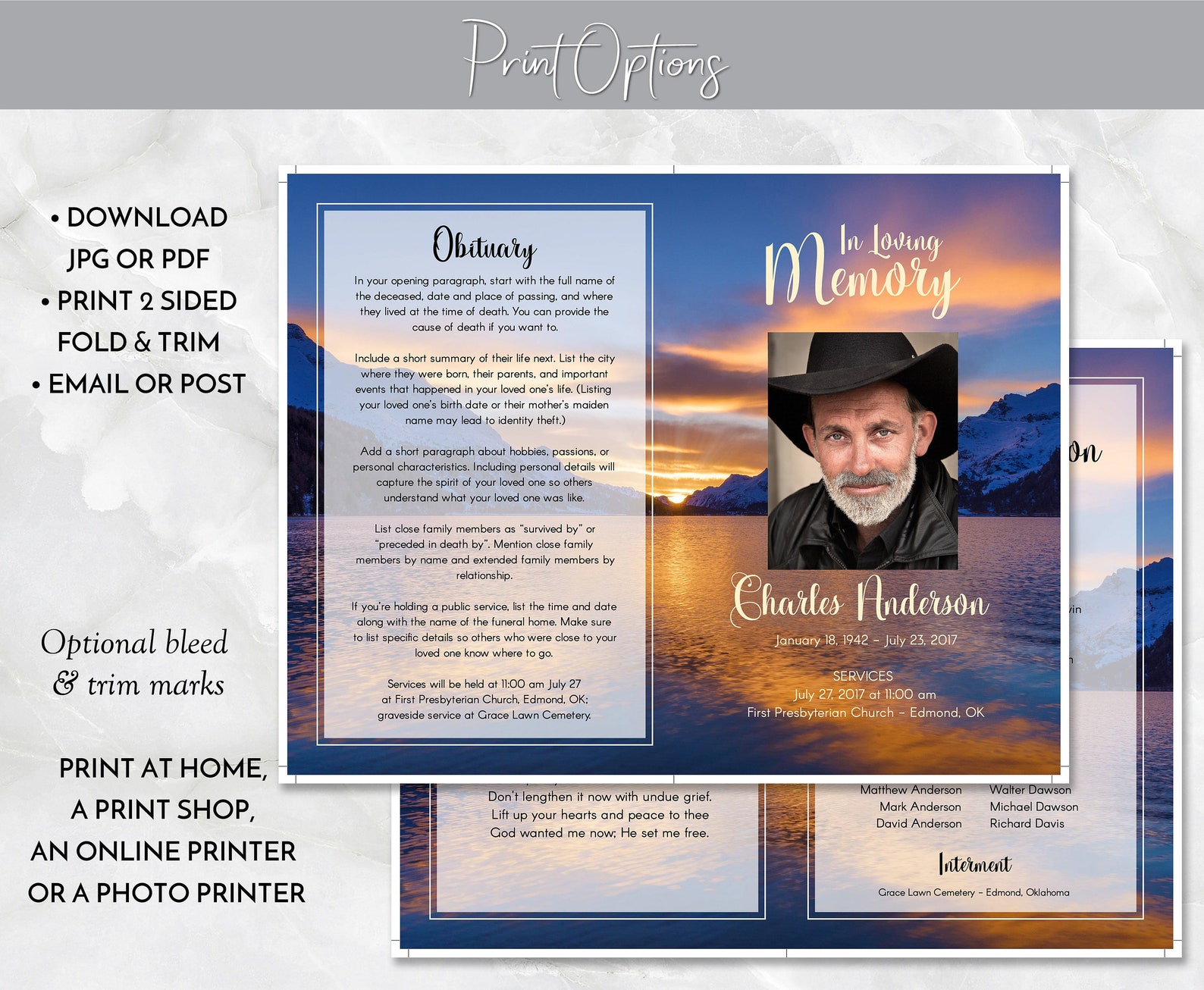 Enchanted Sunset Funeral Program, Obituary Template, Celebration of ...