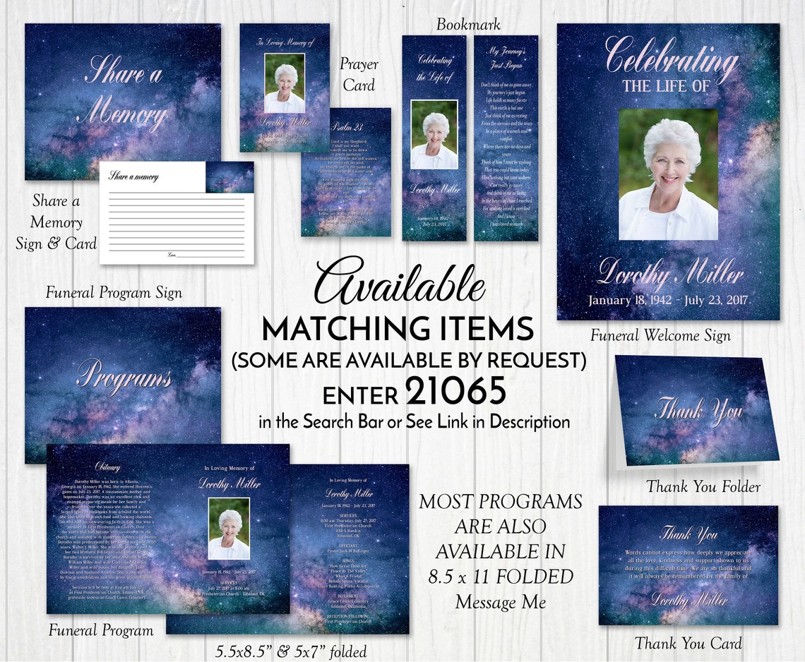 Stars in Space Printable Memorial Bookmark Template, Editable Funeral ...