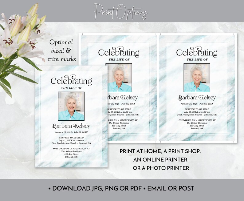 Teal Marble Funeral Invitation Electronic Funeral - Etsy