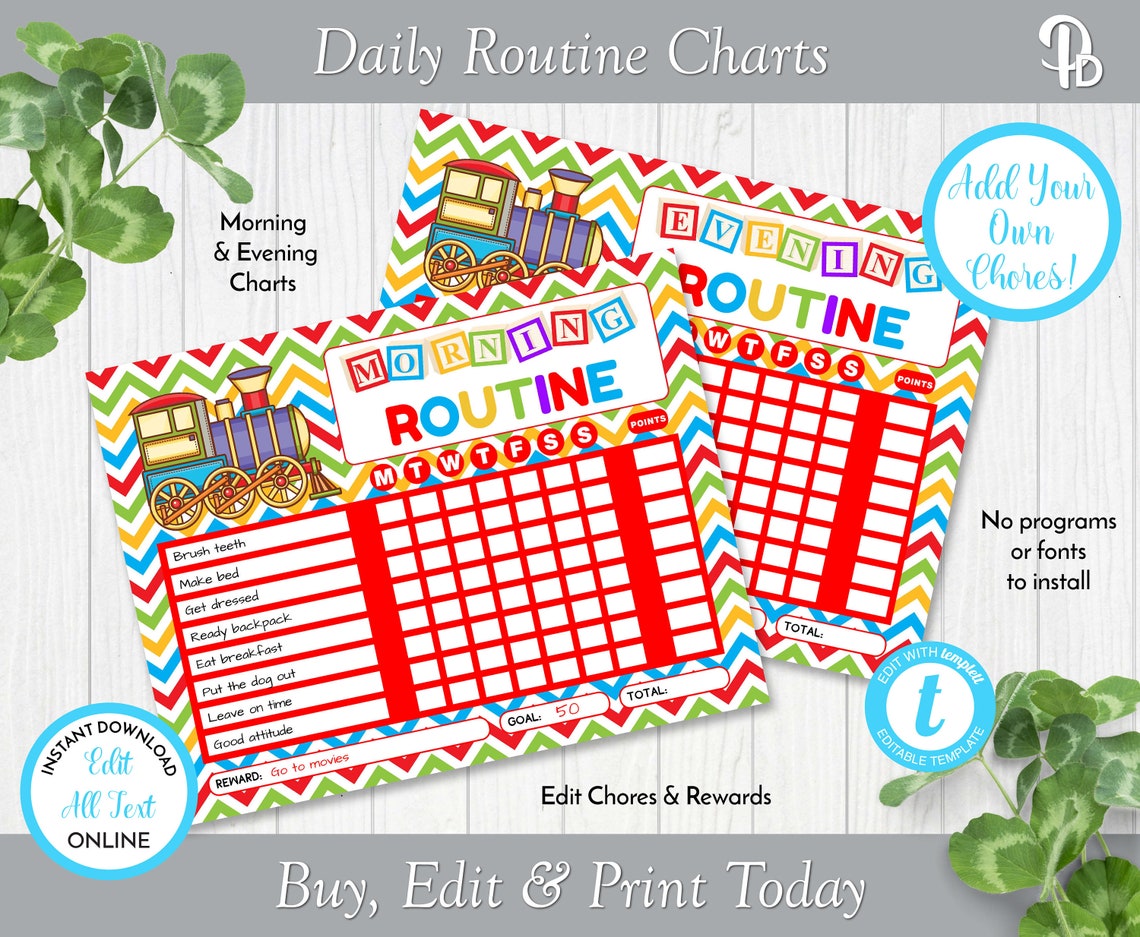 Children's Train Daily Routine Charts Morning Routine - Etsy