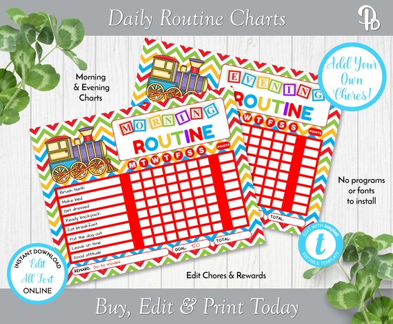 Children's Train Daily Routine Charts Morning Routine - Etsy