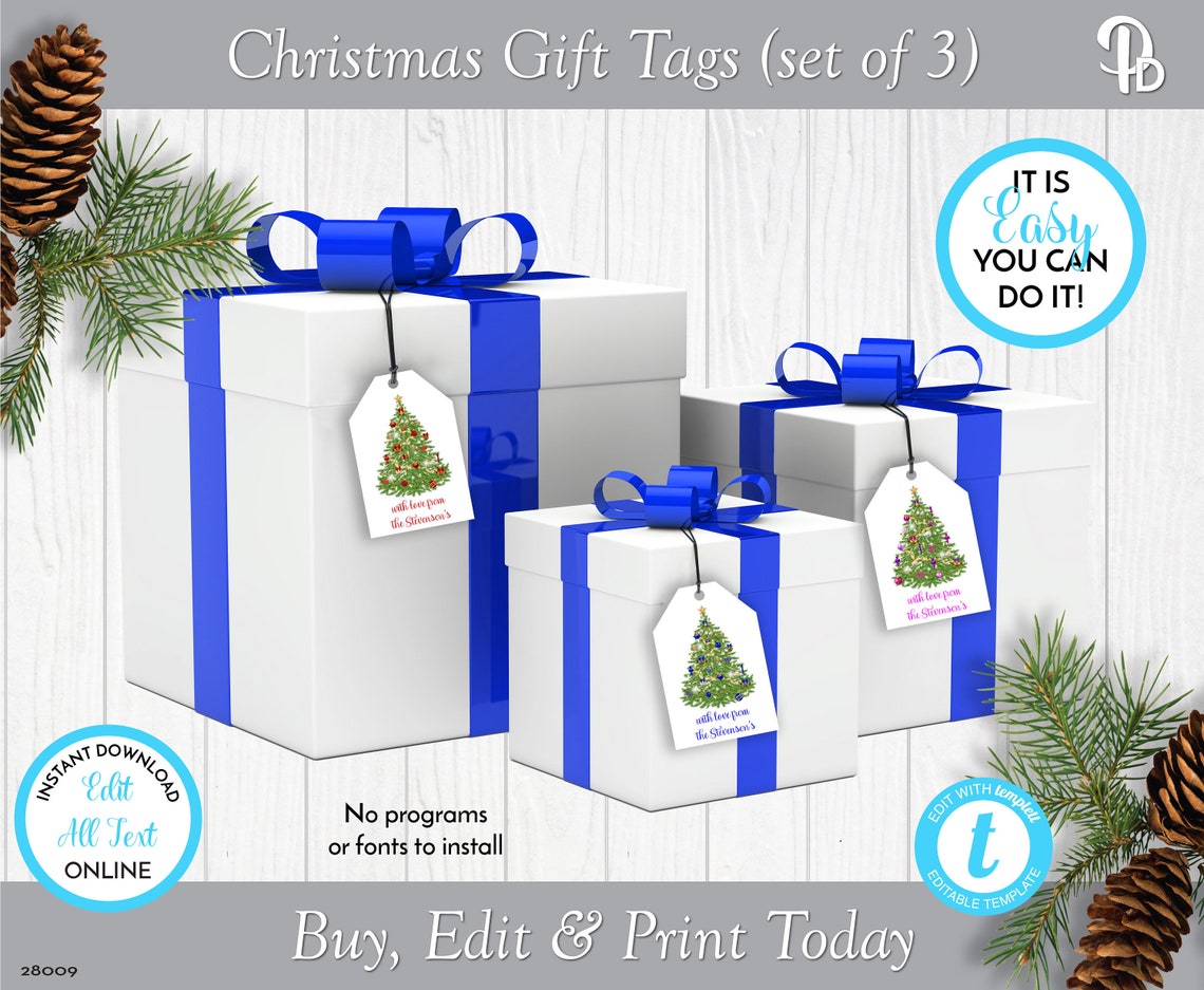 Christmas Tree Gift Tags Template Holiday Ornament Gift Tags - Etsy