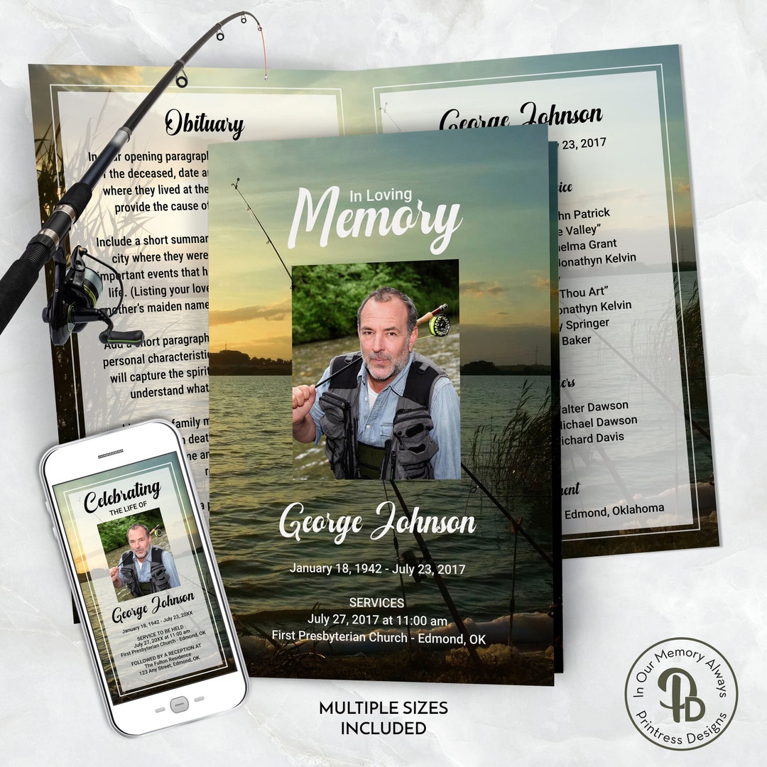 Fishing at Sunset Funeral Program Template, Obituary Program ...