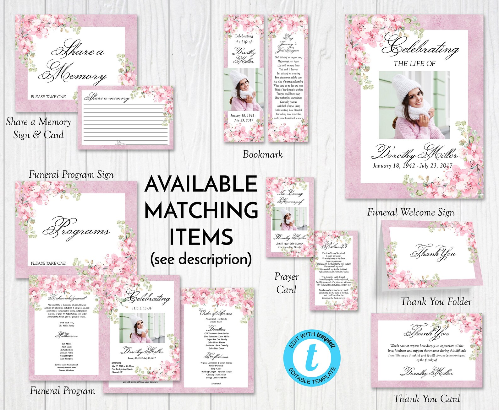 Soft Pink Floral Memorial Keepsake Bookmark, Funeral Favor Bookmark ...