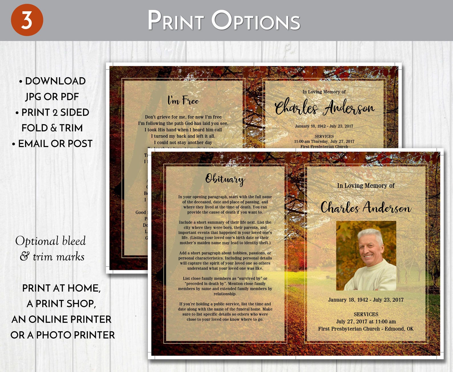 Autumn Landscape Funeral Program Template, Fall Memorial Service ...