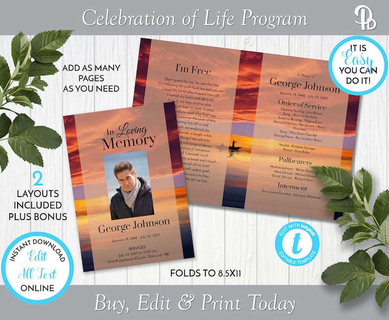 Fishing at Sunset Funeral Program Template Obituary Order of - Etsy