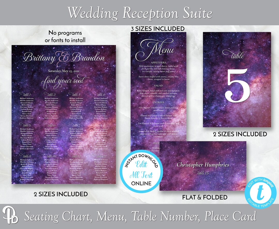 Celestial Night Wedding Reception Suite, Seating Chart, Menu, Table ...