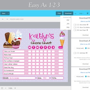 Sweet Treat Children's Chore Chart, Editable Reward Chart, Printable ...