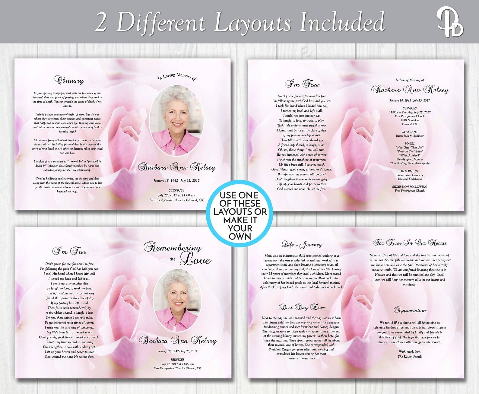 Pale Pink Rose Funeral Program Template, Obituary/order of Service ...