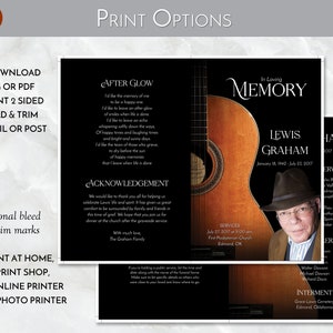 Guitar Funeral Program Template, Celebration of Life Memorial Service ...