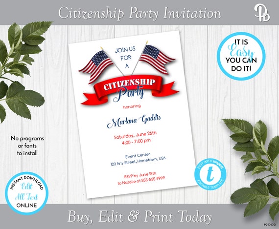Citizenship Party Invitation Citizenship Celebration | Etsy