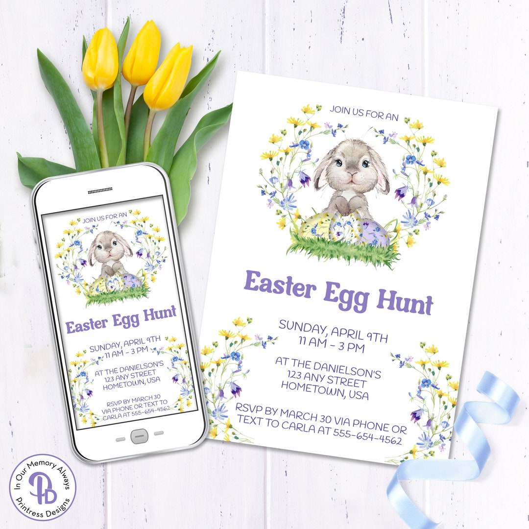 Easter Egg Hunt Invitation Template, Digital Invite, Spring Flyer ...