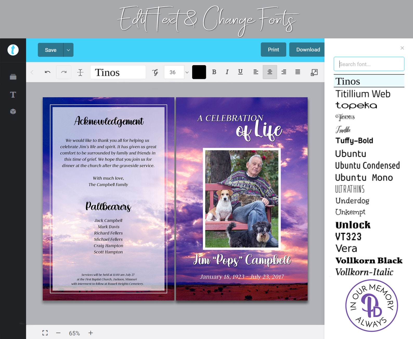 Desert Sunrise Funeral Program, Obituary Template, Celebration of Life ...