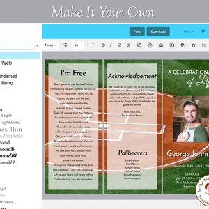 Baseball Fan Trifold Funeral Program, Obituary Template, Editable ...