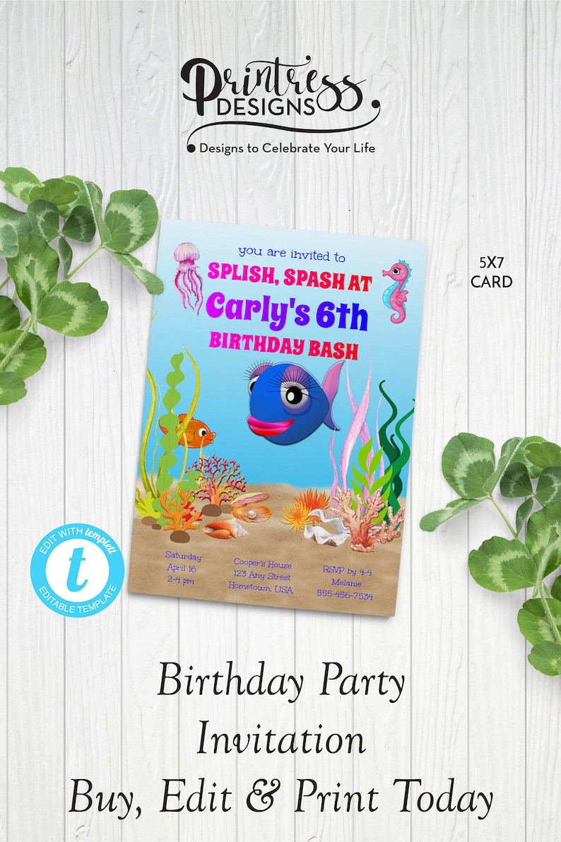 Splish Splash Birthday Bash Invitation Under the Sea | Etsy