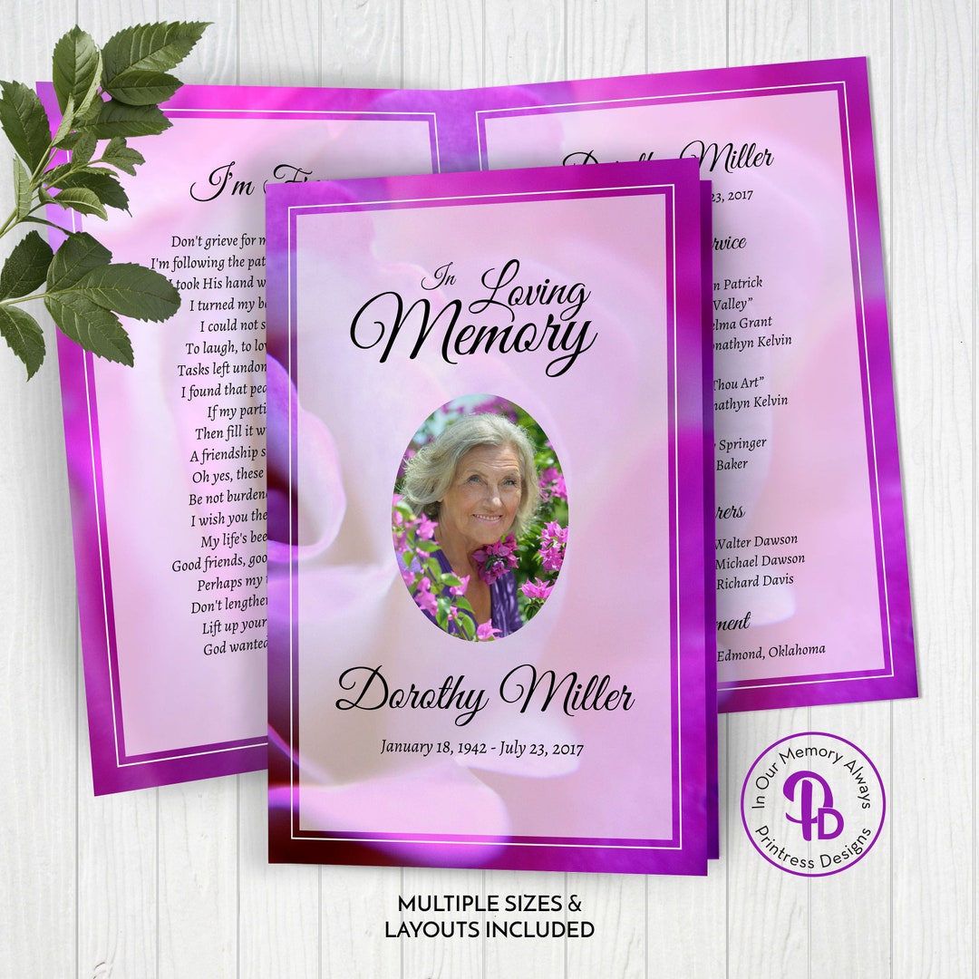 Fuchsia Rose Funeral Program Template, Obituary/order of Service ...