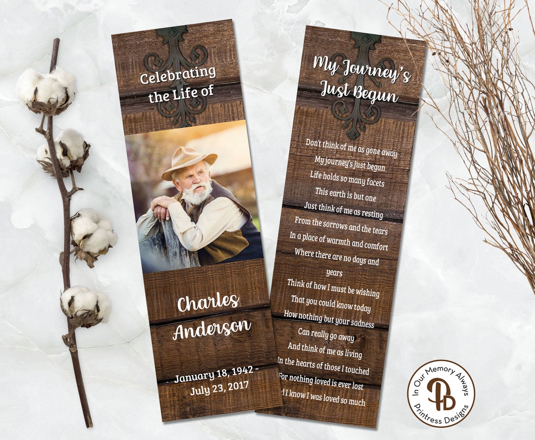 Dark Rustic Wood Funeral Keepsake Bookmark, Memorial Favor, Celebration ...