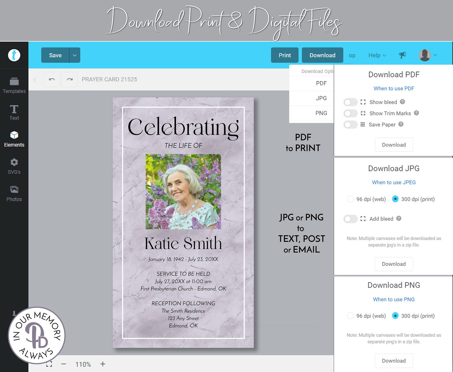 Lavender Marble Funeral Invitation Electronic Funeral - Etsy