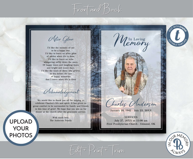 Funeral Program Template for Duck Hunter, Obituary Template, Order of ...