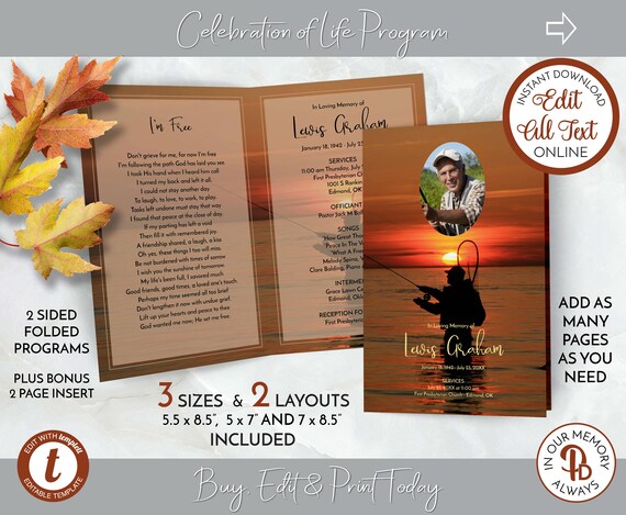 Sunset Fishing Funeral Program for Fisherman Obituary - Etsy