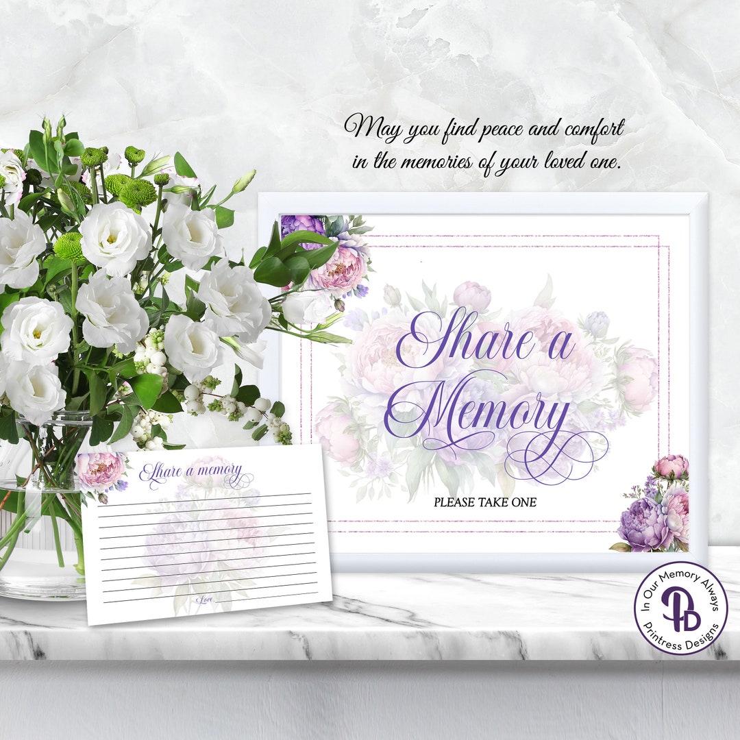 Pink and Purple Peony Share a Memory Card and Sign, Memorial Favor ...