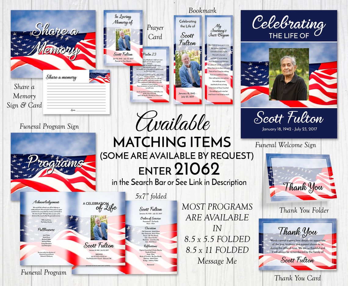 Waving Flag Funeral Program Template, Patriotic Obituary/order of ...